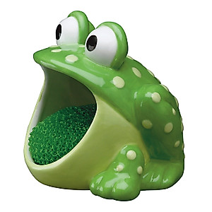 Boston Warehouse 75483 Frog Scrubby Holder with Non-scratch Dish Scrubber, Hand Painted Ceramic