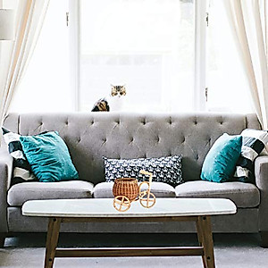 Garneck Small Rattan Basket Bamboo Woven Tricycle Shape Rack Belly Round Basket Handmade Multifunctional Dried Nuts Pencil Pen Bucket for Home Living Room Light Brown