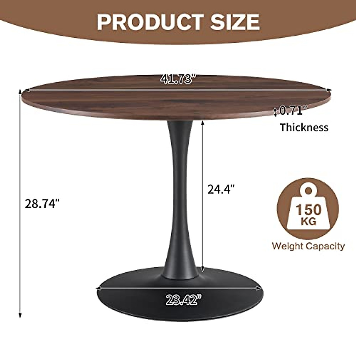 41.7" Modern Round Dining Table with Pedestal Base in Tulip Design, Mid-Century Leisure Table for Living Room Kitchen & Dining Room (Brown)