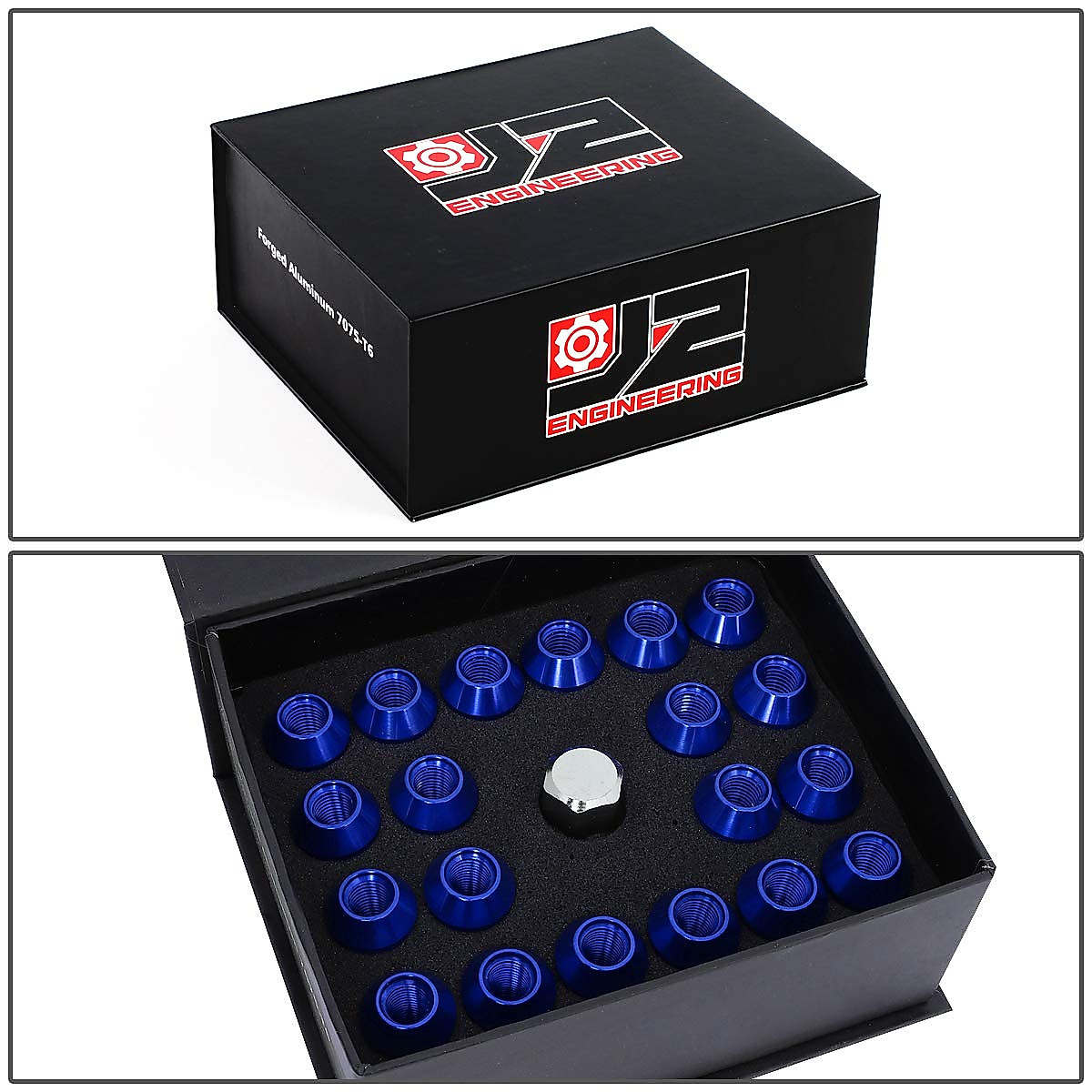 J2 Engineering 7075 Aluminum Blue M12 x 1.5 20Pcs L: 40mm Open End Lug Nut w/Socket Adapter