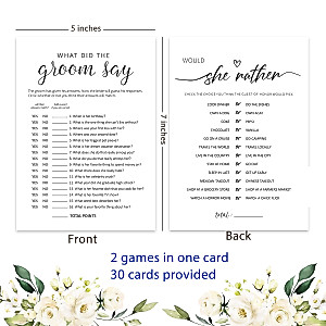 2 Bridal Shower Games, Would She Rather Game &What Did The Groom Say -Set of 30, Double Sided Printed Minimalist Bridal Shower Cards, Wedding Party Game Cards for Guests, Bridal Shower Ideas-HLYX06