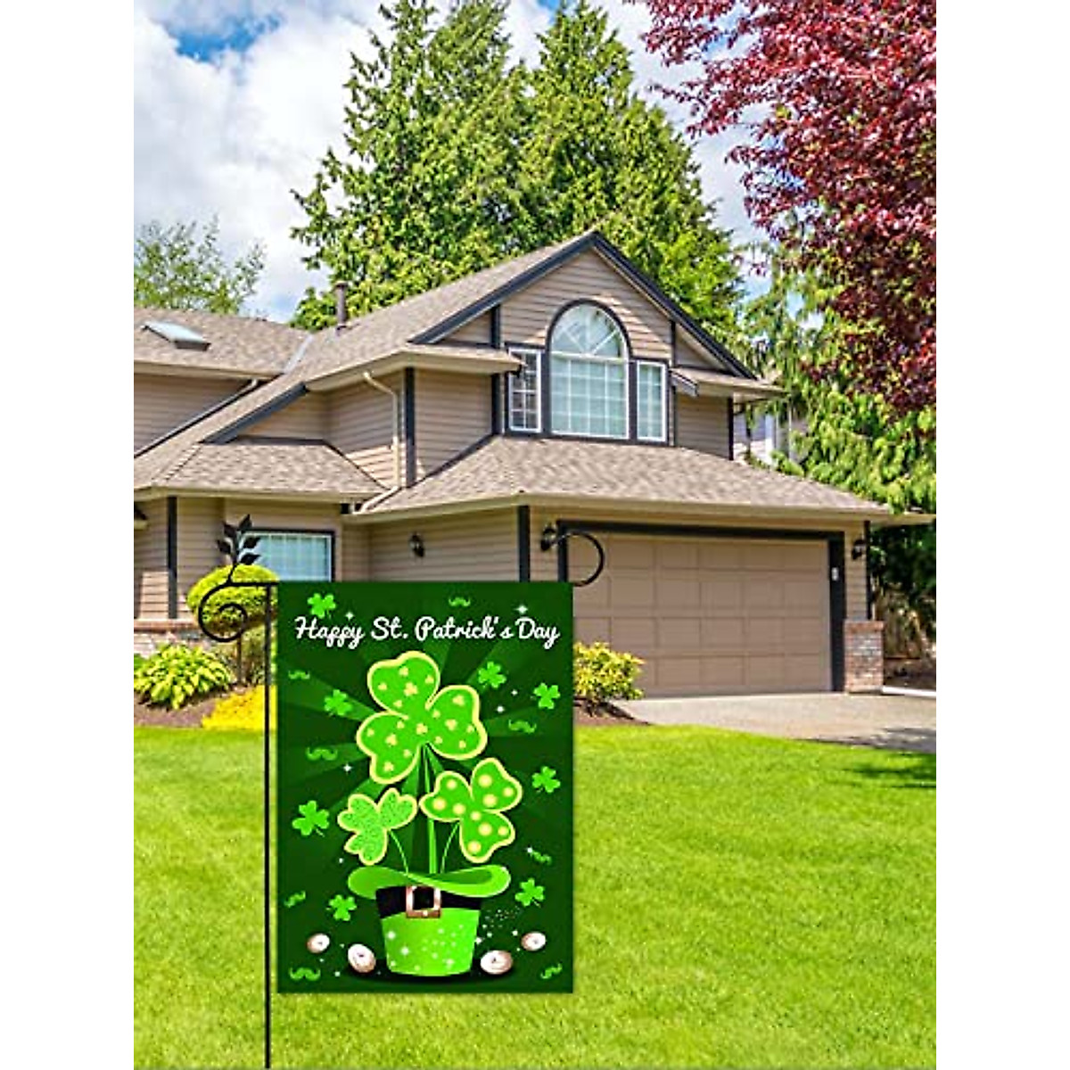 St Patricks Day Garden Flag, 12.5 x 18 inch Green Hat/Shamrock St Patrick's Day Garden Flag Decorative, Double Sided Printing Green Parade Holiday Outside Décor for Yard Farmhouse