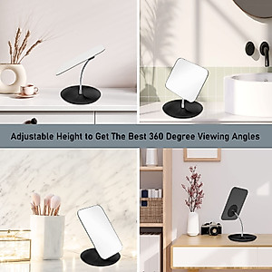 LFOYOU Table Vanity Mirror with Stand - Makeup Mirror for Desk - Adjustable Flexible Gooseneck, 360°Rotation Folding Portable Bathroom Shaving Cosmetic Mirror Square