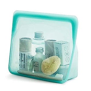 Stasher Reusable Silicone Storage Bags, Food Storage Containers, Microwave and Dishwasher Safe, Leak-free, Stand Up - Mid (Aqua) and Sandwich (Aqua)
