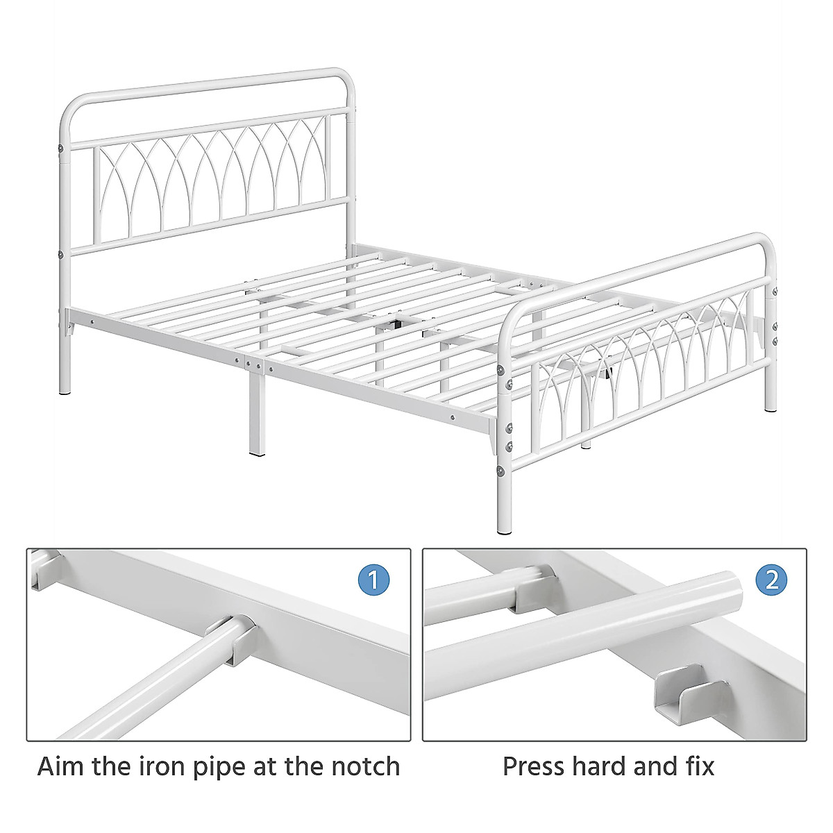 Yaheetech Queen Bed Frame Metal Platform Bed with Petal Accented Headboard/Footboard/14.4 Inch Under Bed Storage/No Box Spring Needed, White