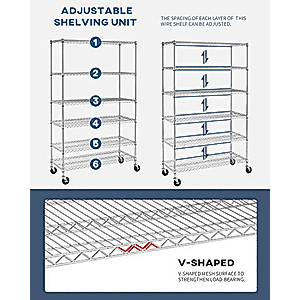 BestOffice 18x48x72 ​Wire Shelving with Commercial Wheels 6-Shelf Adjustable Heavy Duty Storage Shelves Metal Shelves Storage Unit Shelf,6000 LBS (Chrome)