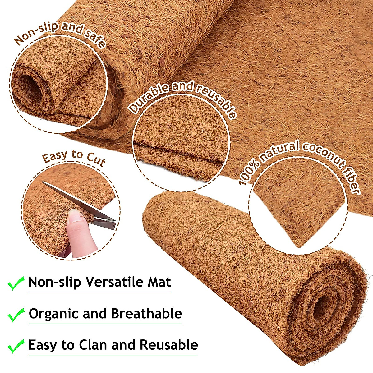 Riare 2 Pack 16 × 118 Inch No-Slip Ice and Snow Carpet Mats- Natural Coconut Fiber Carpet Anti-Slip Coco Coir Carpet Mat for Winter Walkways Front Door Stairs Porch Outdoor Garden Patio Safe Walking