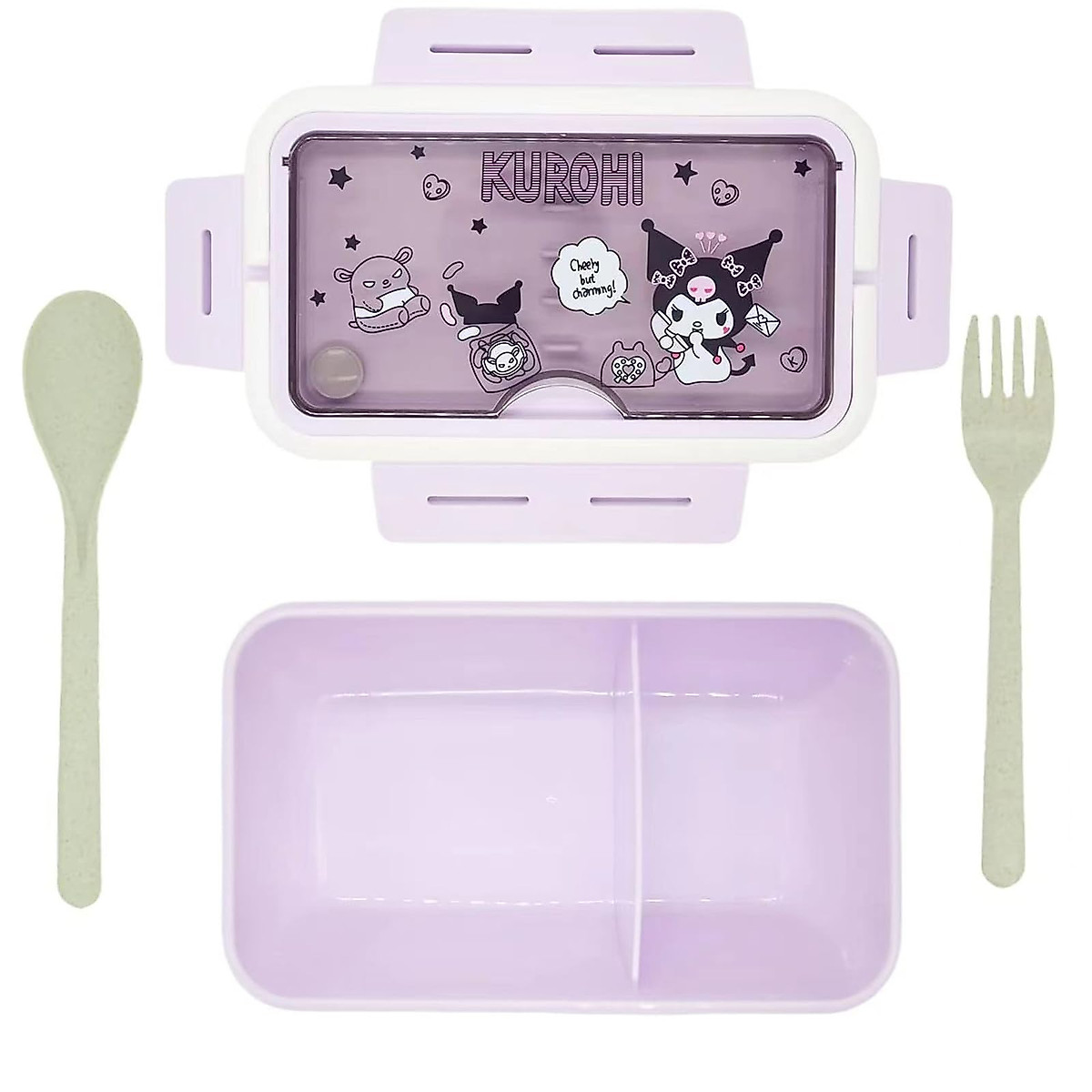 Holymid Kawaii Kumi Lunch Box, 1100 ML, Stackable Bento Container, 2 Compartments, Leakproof, BPA Free, Includes Utensils, Work Lunch Box
