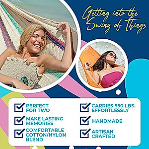 Hammocks Rada Mayan-Made Matrimonial Yucatan Hammock - Two Person Hammock - Artisan Crafted in Central America - Fits 12.5 to 13 Feet Hammock Stand - Up to 550 Pounds, Two Green - Hanging Bed