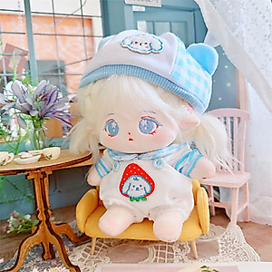 niannyyhouse 20cm Plush Doll Clothes Hat T-Shirt Overalls Milk Cover Set 8in Soft Stuffed Plush Toy Dress Up Accessories (Blue)
