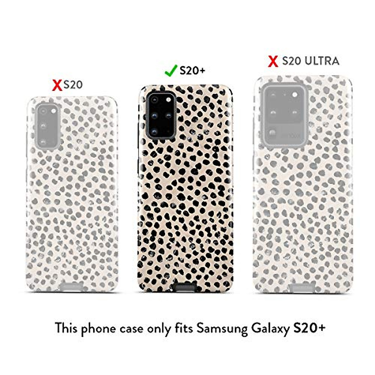 BURGA Phone Case Compatible with Samsung Galaxy S20 Plus - Hybrid 2-Layer Hard Shell + Silicone Protective Case -Black Polka Dots Pattern Nude Almond Latte - Scratch-Resistant Shockproof Cover