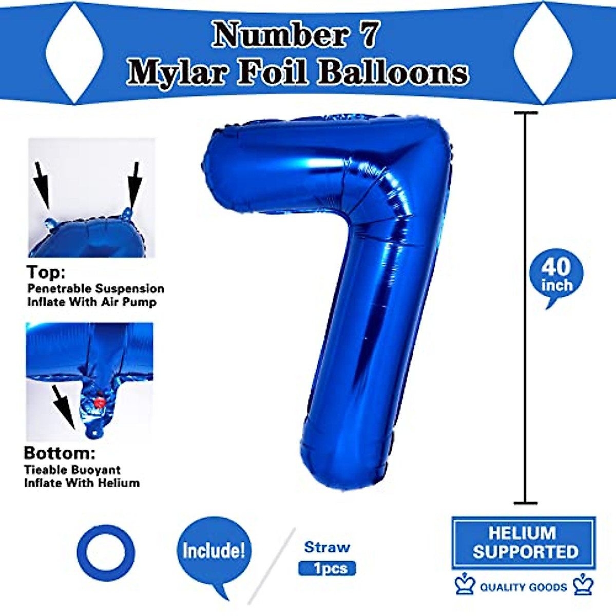 Giant,40inch Dark Blue 7 Balloon Number 40 Inch Navy BLUE Number 7 Balloon for 7th Jungle Party Decorations | Number 7 Balloons For Birthdays | 7th Birthday Balloons for Boys, 7th Birthday Party