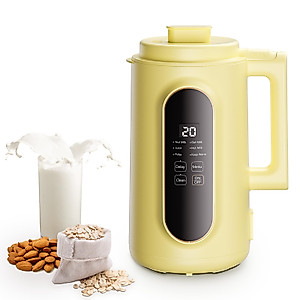 Nut Milk Maker Machine, 45oz Almond Milk Maker, Oat Milk Maker, Soy Milk Maker, Plant Based Milk Maker, Coconut, Cashew, Juice, Smoothies Non Dairy Beverages, Keep Warm, No Soaking, Auto-Clean, Yellow