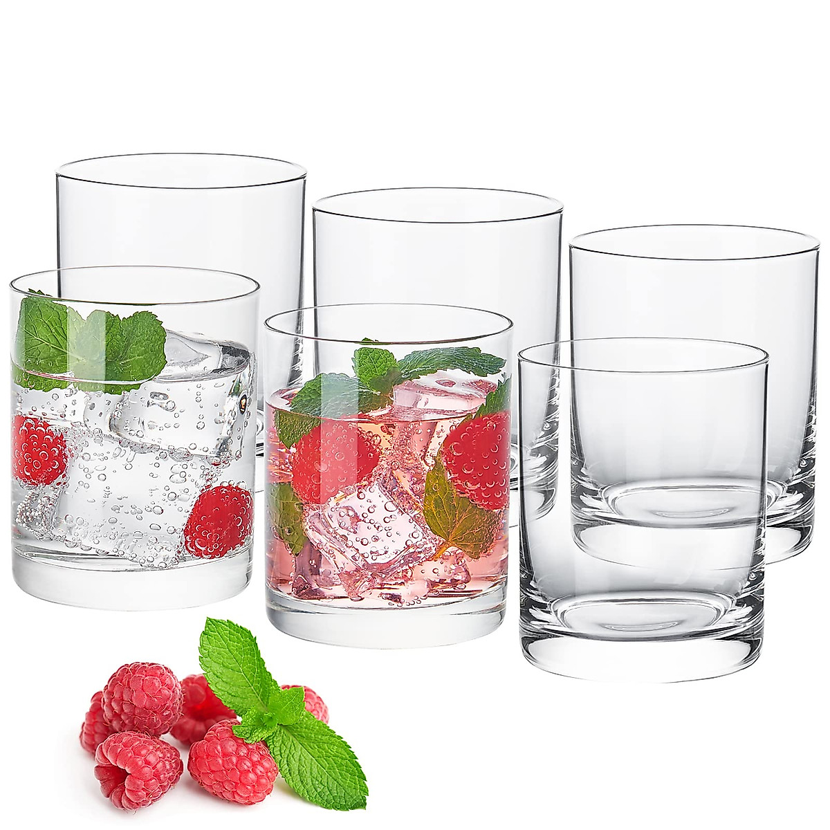 FAIRCRAFT Heat-Resistant Drinking Glasses Set of 6 Double Fashioned Glass Lowball Tumblers 13.5oz Made From Premium Borosilicate All Crystal-Clear Water Cups, Mixed Drinkware For Daily Use…