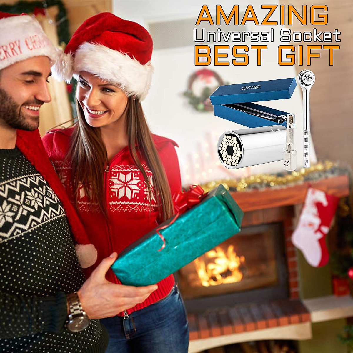 Universal Socket Gifts for Men, Owlbbabies 3Pcs Multi-function Universal Socket Wrench Set with Bushing Ratchet Wrench, Power Drill Adapter(7-19mm), Gadgets Gifts for Men/Dad/Husband/DIY Handyman