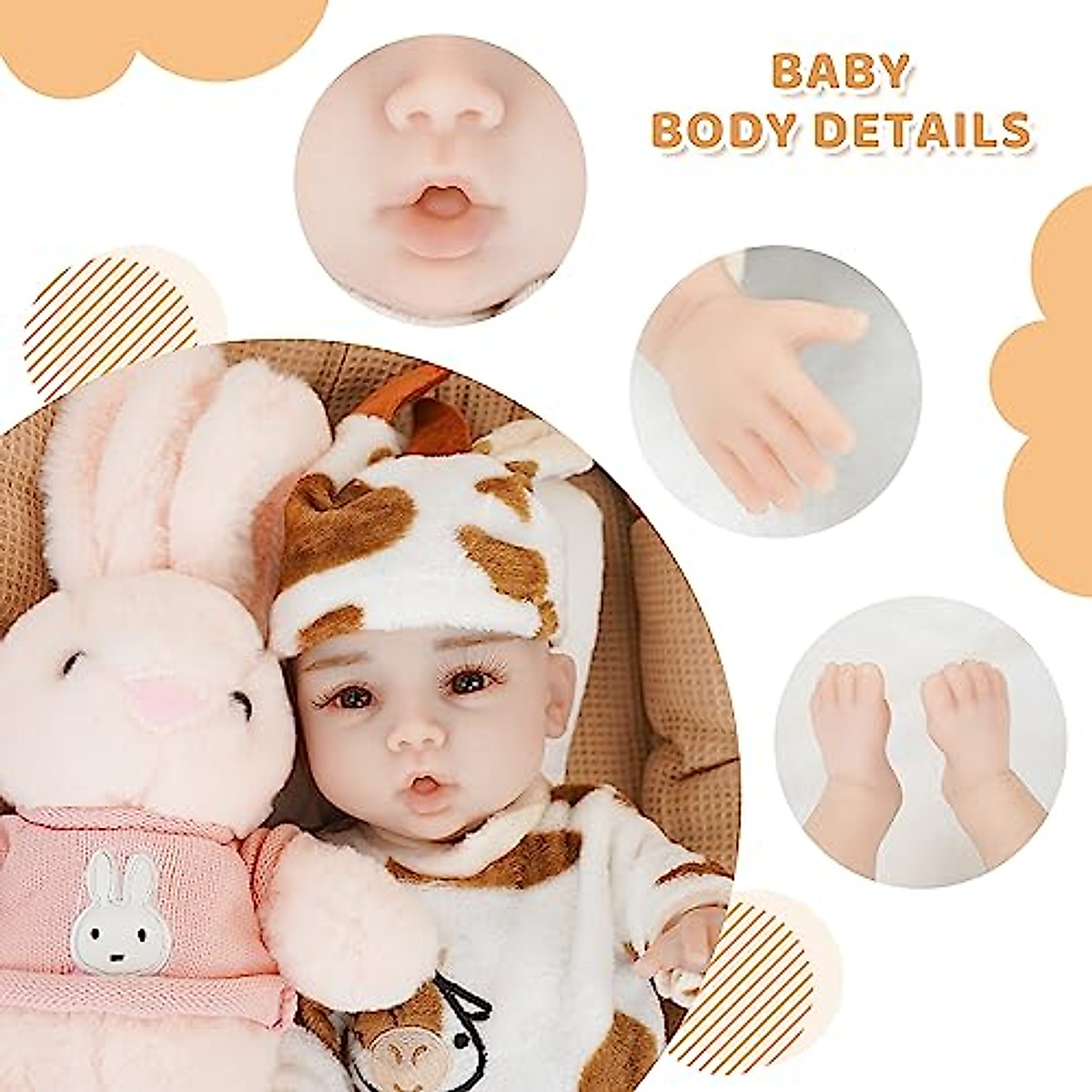 CUAIBB 18.5 Inch Realistic Silicone Doll, Newborn Reborn Baby Doll Full Silicone Body with Clothes, Look Real Like Reborn Baby Dolls Lifelike - Girl Open-Eyes Full Silicone