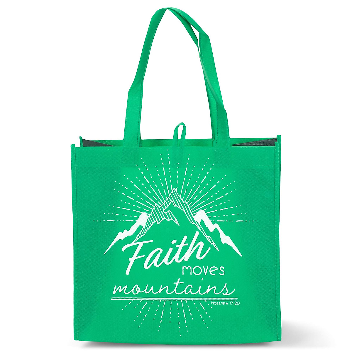 Faith Moves Mountains Scripture Green 12.5 x 12 Canvas Fabric Eco Tote Handbag