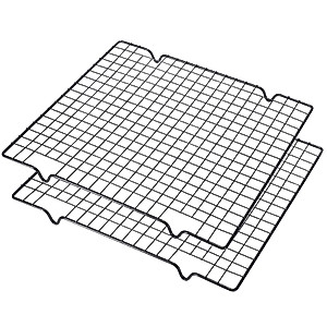 Lamoutor 2Pcs Metal Kitchen Baking Cooling Rack Square Wire Cooling Rack for Cake and Meat 10 x 11 inches (Black)