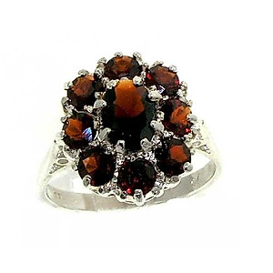 LetsBuyGold 925 Sterling Silver Real Genuine Garnet Womens Cluster Engagement Ring - Size 6