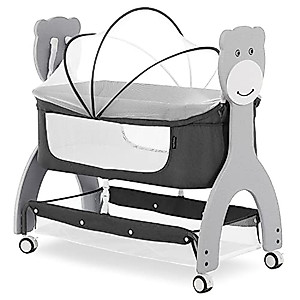 Dream on Me Cub Portable Bassinet in Dark Grey, Multi-Use Baby Bassinet with Locking Wheels, Large Storage Basket, Mattress Pad Included, JPMA Certified