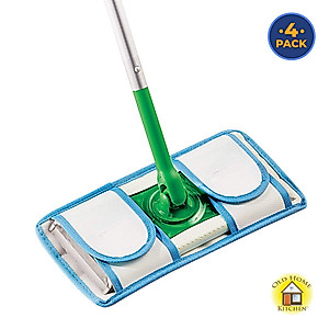 Microfiber Reusable Mop Pad | Durable Machine Washable Mop Pads | Reusable Floor Mop Pad | Swiffer Compatible Dry Mop Pads (4 Pack)