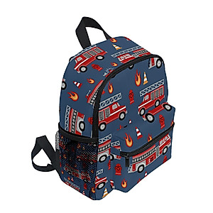 Selerdon Kid's Toddler Backpack Red Fire Trucks Cartoon Schoolbag for Cute Boys Girls, Daycare School Children Kindergarten Bag Preschool Nursery Travel Purse Bag