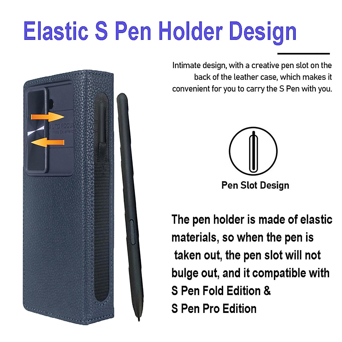 Vitodo for Galaxy Z Fold 5 Case with S Pen Holder - Genuine Leather Wallet Case Built in Slide Camera Cover, Card Slot, Kickstand, Hinge Protection Phone Cover for Samsung Galaxy Z Fold5 5G (Blue)