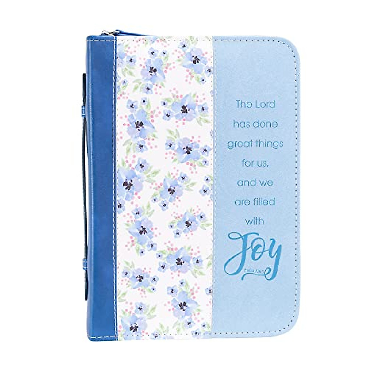 The Lord Has Done Great Things Floral Blue Medium Faux Leather Bible Cover