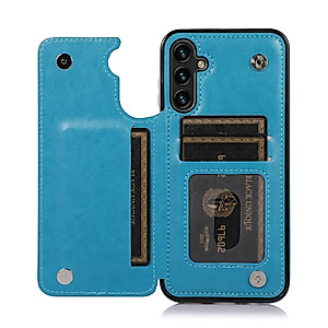 Asuwish Phone Case for Samsung Galaxy A14 5G with Tempered Glass Screen Protector Card Holder Wallet Cover Stand Flip Leather Cell Accessories Glaxay M14 A 14 4G 14A 14M G5 Cases Women Men Blue