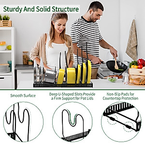 BesChase Pots and Pans Organizer, Expandable Pot Rack with 12 Adjustable Dividers, Pot Pan Lid Organizer Holder for Cabinet Countertop Cupboard Kitchen Storage