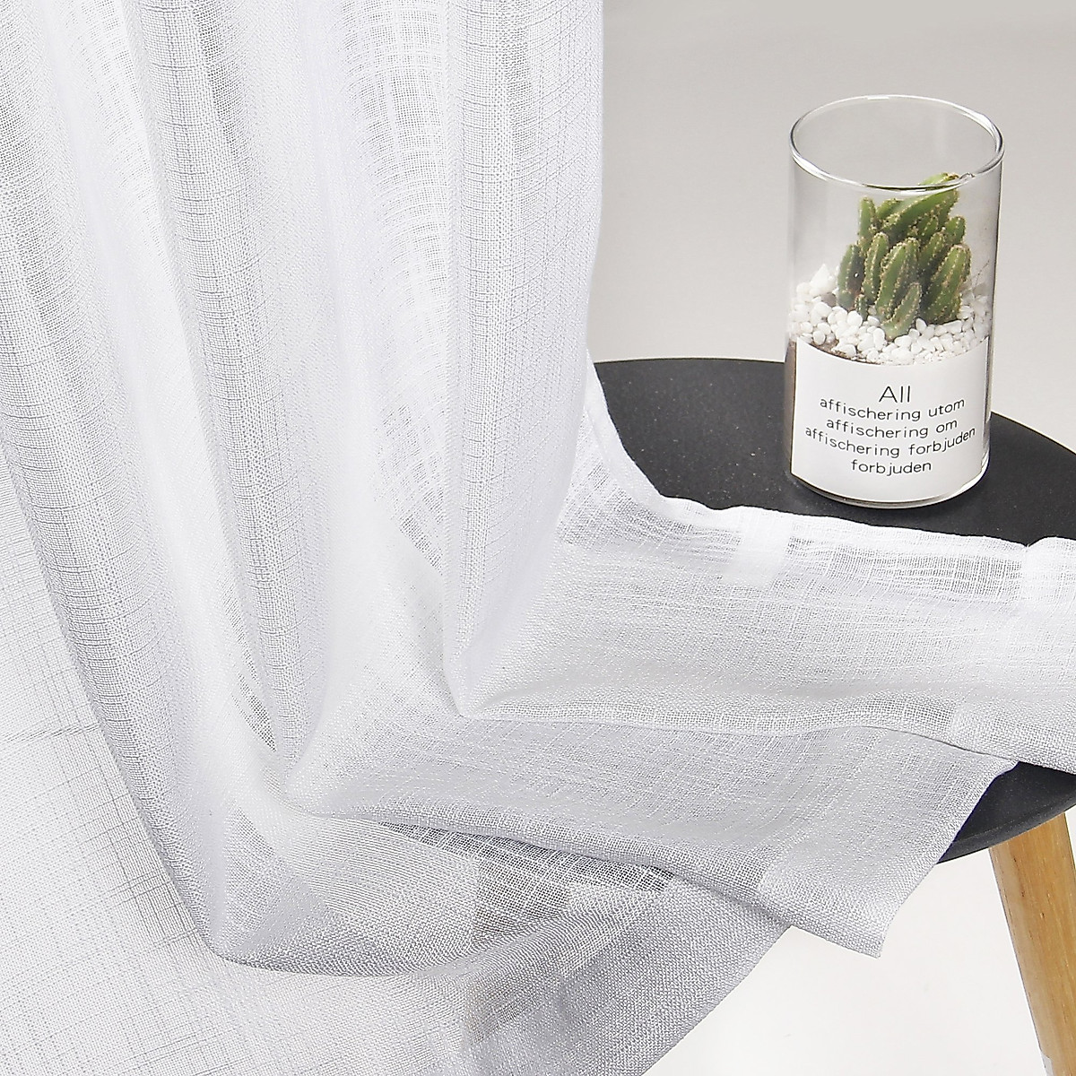 VOILYBIRD Palma Bronze Grommet Semi Sheer Curtains 84 Inch Length Light Filtering Draperies for Patio Door (52''W x 84''L, 2 Panels, White)