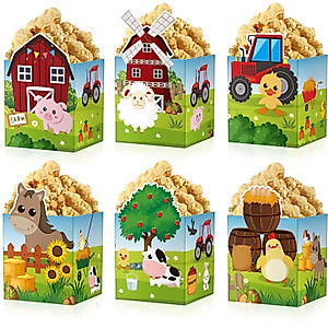 Pajean 24 Set Farm Birthday Party Supplies Farm Animal Popcorn Boxes Farmhouse Birthday Snack Treat Goodie Boxes for Baby Shower Farm Birthday Party