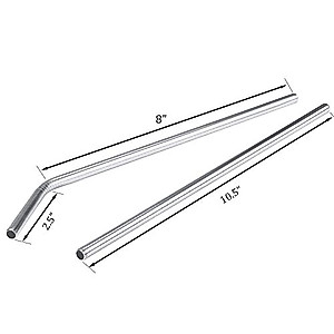 Kichwit Extra Long Stainless Steel Straws Set of 8, Reusable Wide Straws for Smoothies, 10.5 Inches Long, 5/16" Wide, Metal Drinking Straws, 2 Cleaning Brushes Included