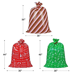 CubesLand Large Christmas Gift Bags,3 Jumbo Christmas Plastic Gift Bags,Huge Gifts Bags for Presents,Christmas Bags for Gifts Giant,Christmas Holiday Gift Wrap with Tag & Tie,Extra Large/Big/Medium