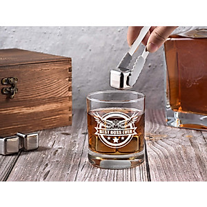 Best Boss Ever Whiskey Glass Stones Gifts for Boss, Funny Men's Christmas Birthday Day Gifts for Boss Supervisor Office Administrator Mentor Manager Coach Friends, Bourbon Scotch Glass Gift Set