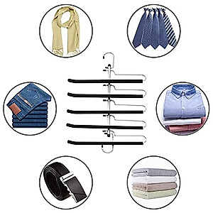 Pants Hangers Space Saving,5 Layers Pants Hangers with Non-Slip Foam Padded Swing Arm Trousers Hangers Heavy Duty Multi-Layer Pants Hangers Rack for Jeans Trousers Skirts Scarf(2 Pack)
