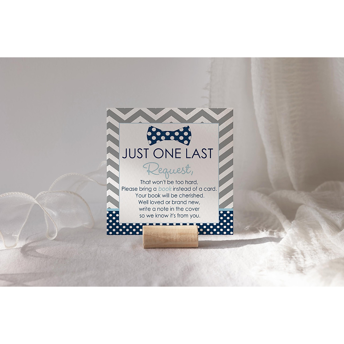 Paper Clever Party Bow Tie Baby Shower Invitation Bundle with Blank Invites with Envelopes for Boys, Diaper Raffle Insert Bring a Book Cards Set (25 of Each) Little Man Theme Blue and Grey