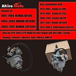 Carburetor Compatible with HONDA XR100 (1981-1984), XR100R (1985-2003), CRF100F (2004-2007) （Fits：XR100 XR100R CRF100F）
