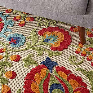 Nourison Aloha Indoor/Outdoor Multicolor 5'3" x 7'5" Area Rug, Tropical, Botanical, Easy -Cleaning, Non Shedding, Bed Room, Living Room, Dining Room, Deck, Backyard, Patio (5x7)