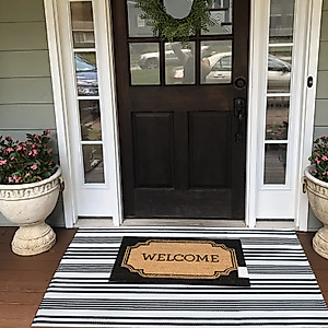 Black and White Striped Outdoor Rug Front Porch Rug 27.5"x43" Cotton Hand-Woven Welcome Mats Layered Door Mats for Front Porch/Entryway/Laundry Room/Bedroom/Outdoor (27.5"x43")