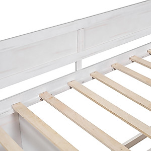 Brisca Twin Size Daybed with Four Drawers and Three Shelves,Multifunction Solid Wood Storage Bed Frame,W/Wooden Slates Support,for Kids Teens,Boys & Girls,No Box Spring Needed,White