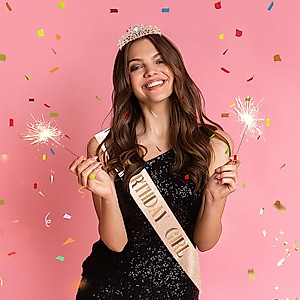 Birthday Sash, Headband, Tiara, and Rose Gold Decorations for Women and Girls