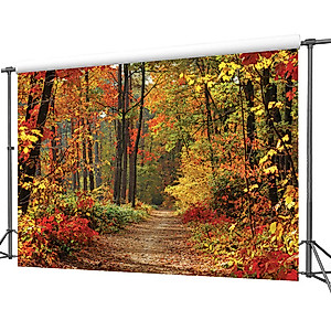 LYWYGG Autumn Scenery Deciduous Background 7x5ft Vinyl Deciduous Mountain Road Photography Backdrop Tree and Yellow Fall Leaves View Background Studio Props CP-67