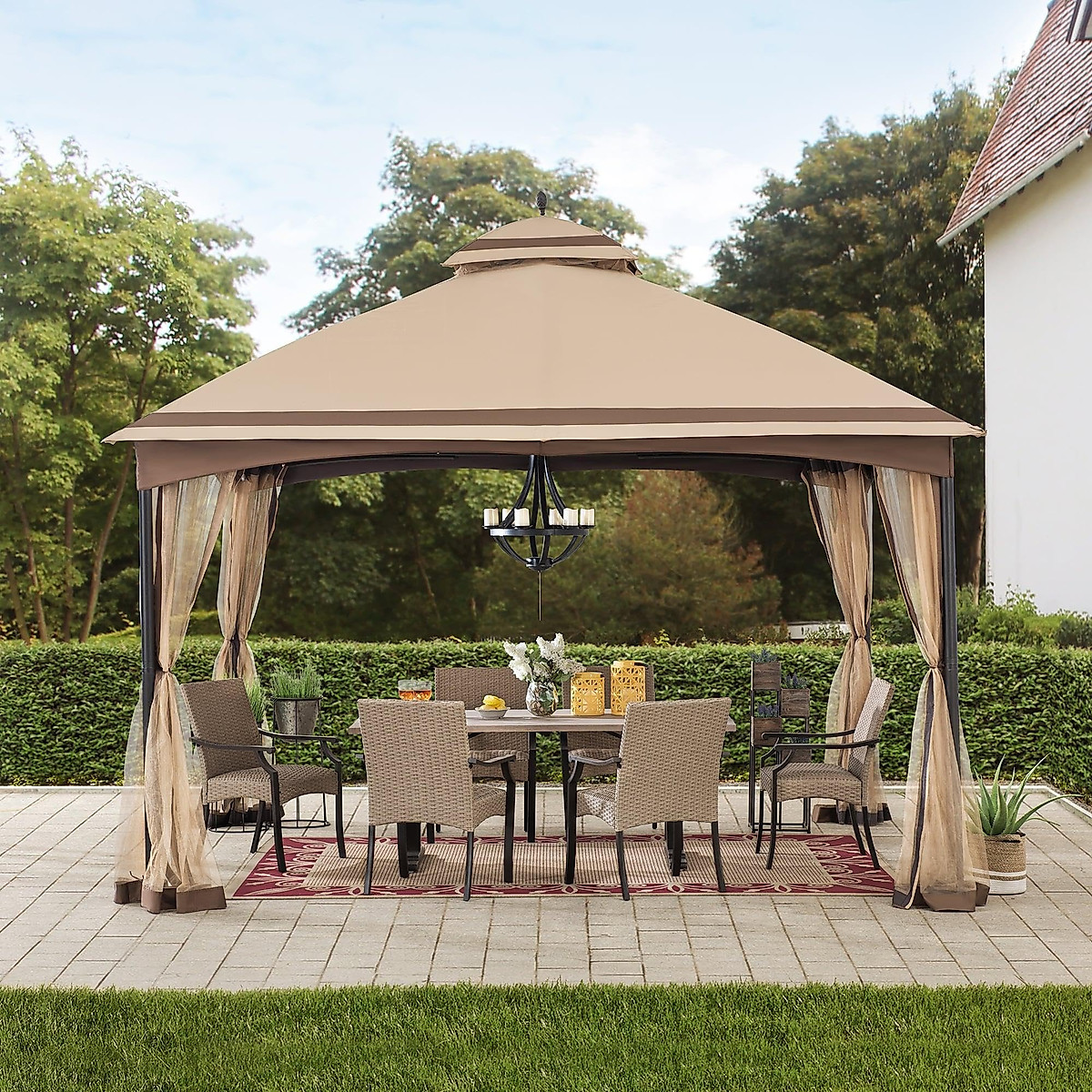 Sunjoy Pendleton 10.5 x 13 ft. 2-Tier Steel Gazebo, Tan & Brown