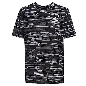 adidas Boys' Short Sleeve Cotton Allover Camo BoS Logo T-Shirt, Black (New)