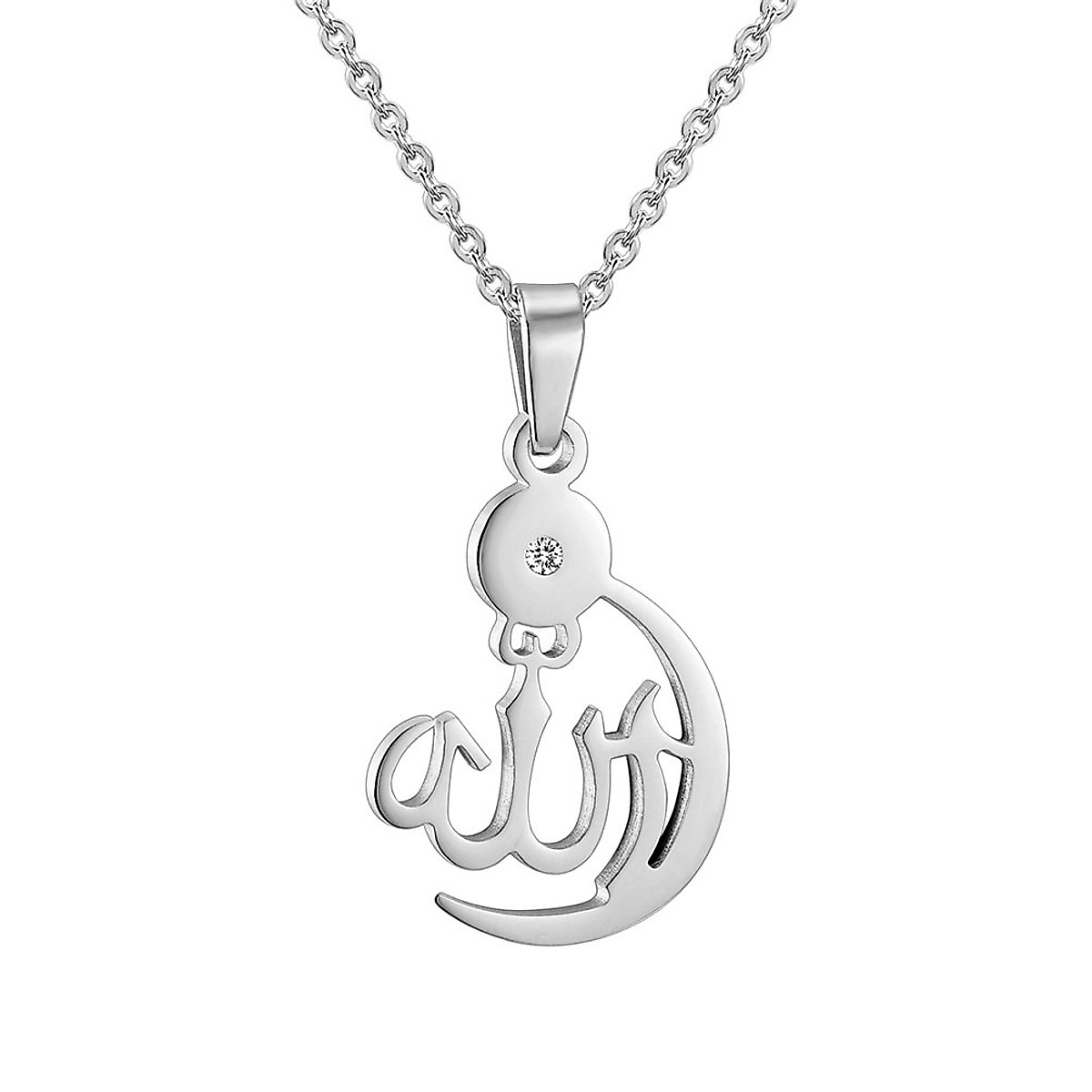 Allah Necklace Women Muslim Islamic Jewelry Chain Silver Stainless Steel Crescent Moon Allah Small Pendant