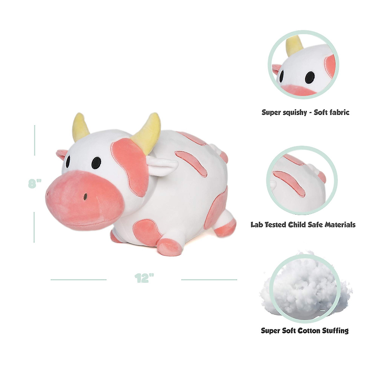 Avocatt Pink Cow Plush Toy - 10 Inches Plushie Stuffed Animal - Hug and Cuddle with Squishy Soft Fabric and Stuffing - Cute Cow Gift for Boys and Girls