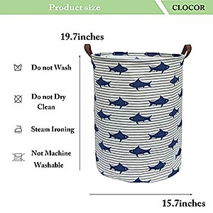 CLOCOR Kids Laundry Basket,Shark Toy Storage Bins,Baby Clothes Hamper,Round Gift Basket with Handles for Bedroom Nursery,Toddler Room Decor (Shark)