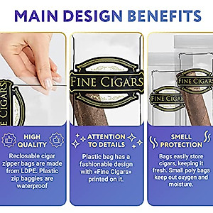 APQ Cigar Bags 3 x 10, Pack of 100 Clear Plastic Bags for Cigars Storage, Waterproof 2 Mil Plastic Bags, Polyethylene Cigar Bag with Secure Zipper, Resealable Plastic Bags, Odorless Small Zipper Bags