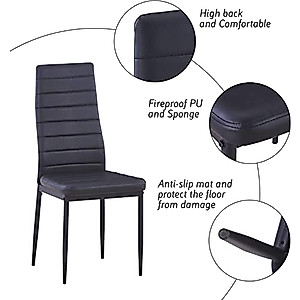 NIERN Glass Dining Table Set for 4, Modern 5-Piece Rectangular Kitchen Table Set with 4 upholstered high-Back Chairs for Kitchen Dining Room (Black Table with Black Chair)